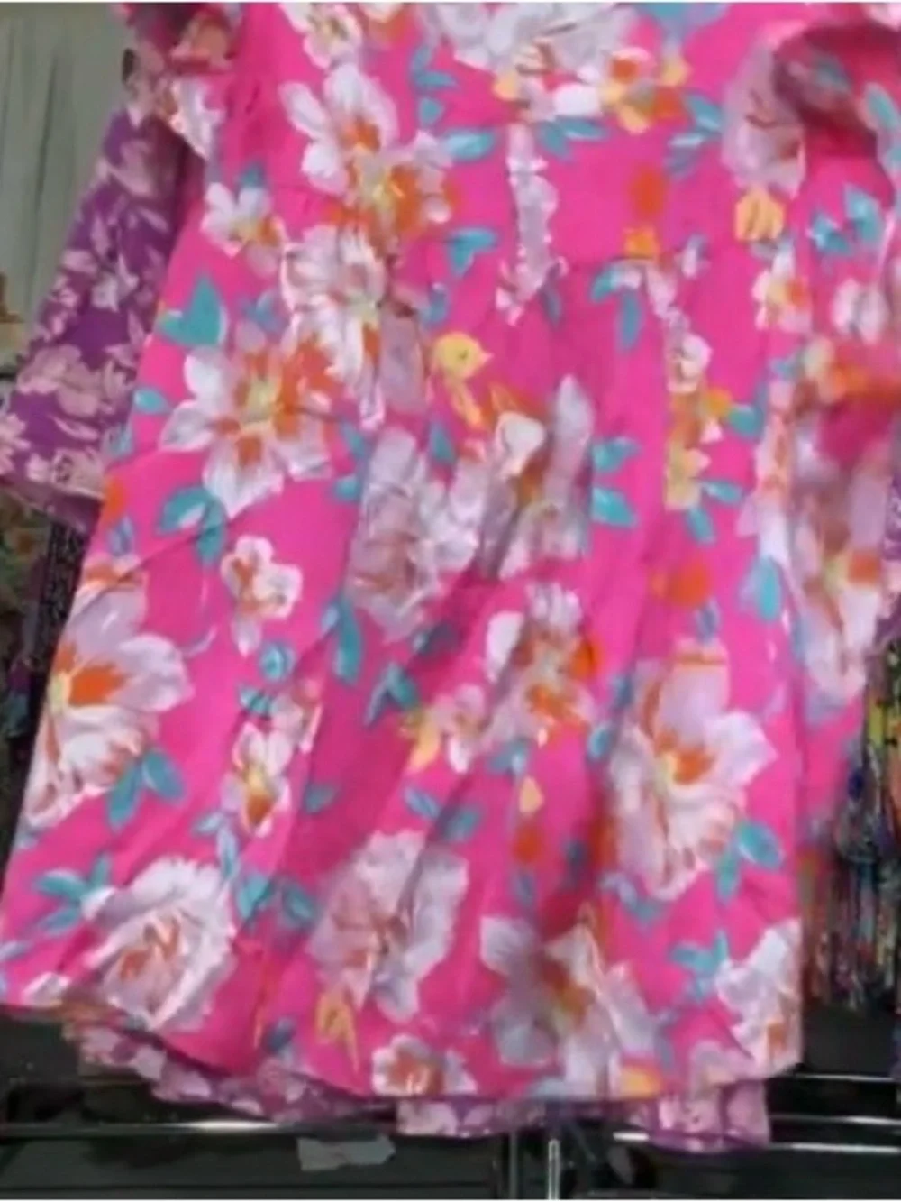 Dear Scarlett | Tops | Bright Pink Floral Ruffletrim Blouse | Poshmark